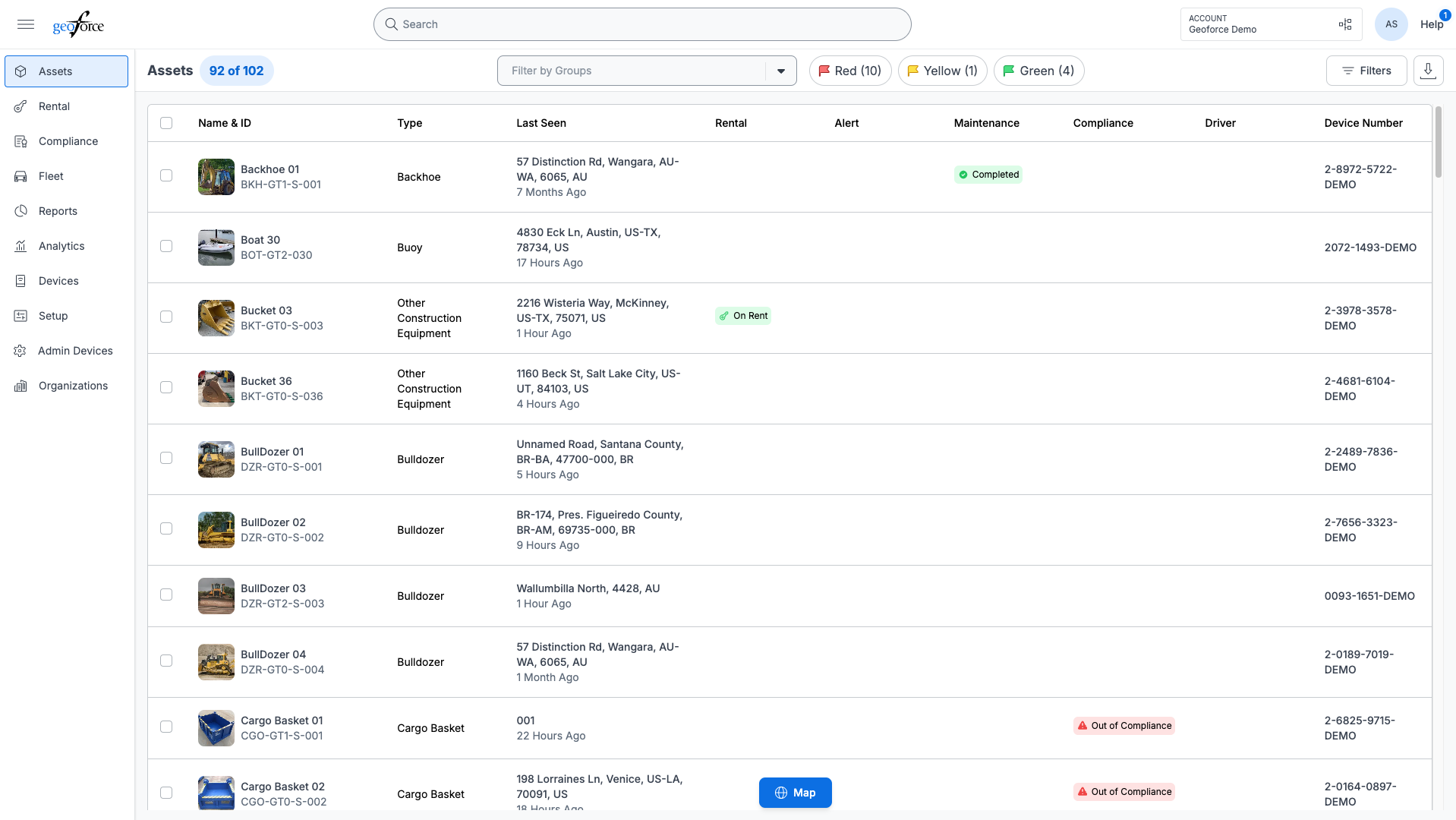 Overview of the Map/List View – Geoforce Track & Trace